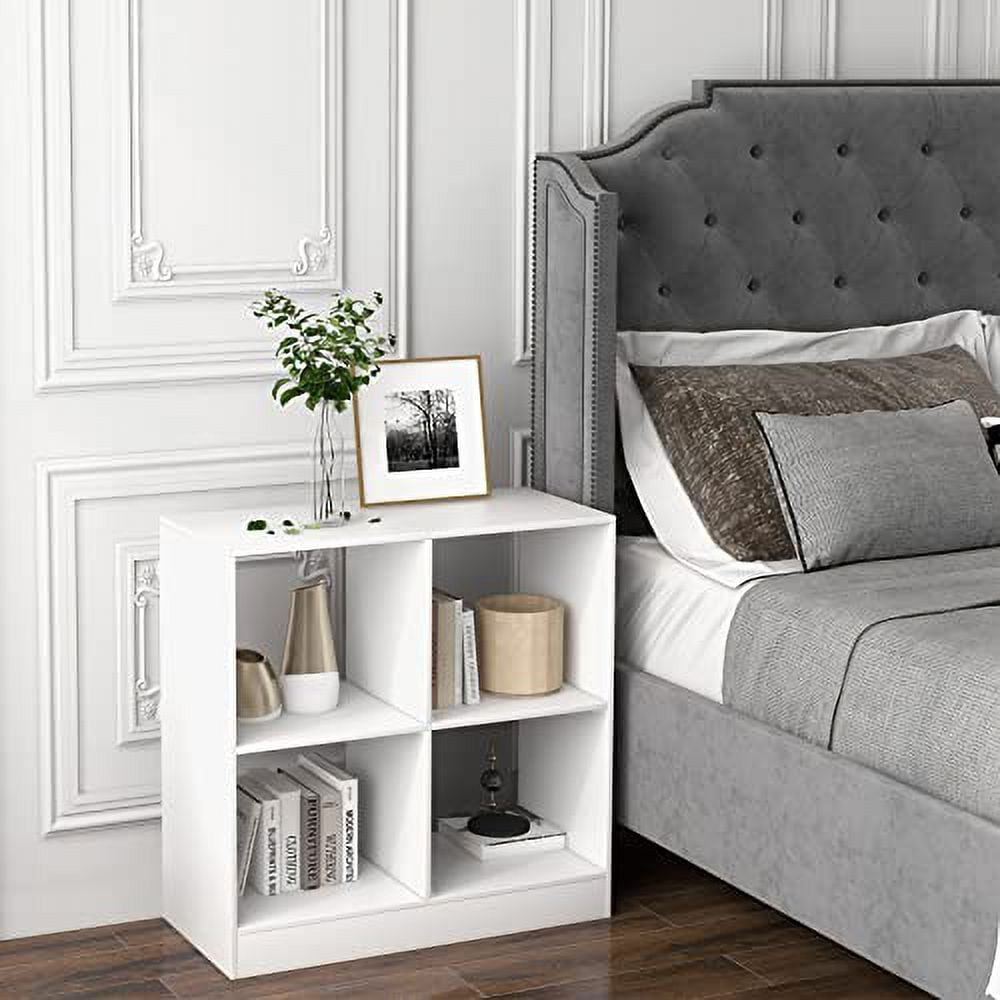 Cube Bookcase, White Book Shelf with 4 Cubes, 2-Tier Small Display ...