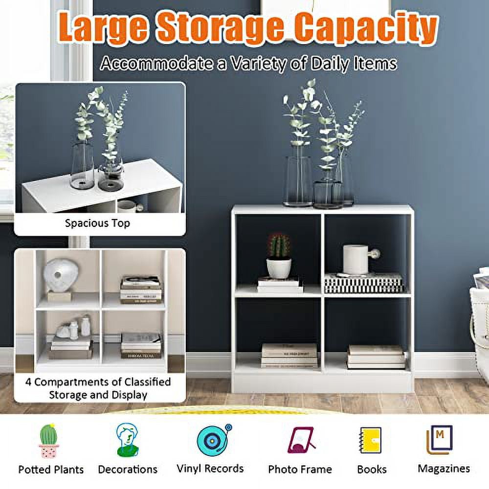 Cube Bookcase, White Book Shelf with 4 Cubes, 2-Tier Small Display ...