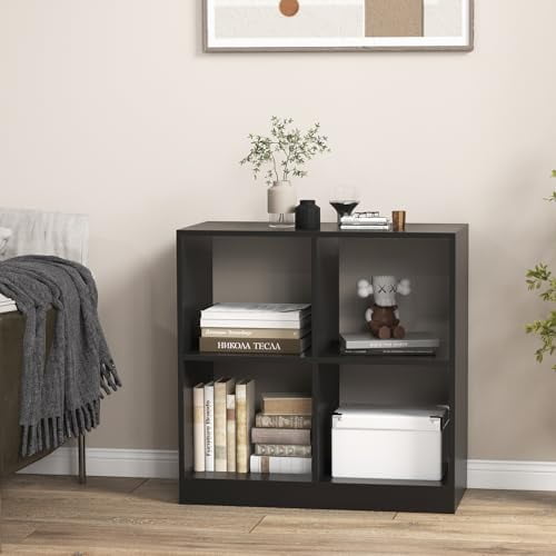 Cube Bookcase, White Book Shelf with 4 Cubes, 2-Tier Small Display ...