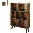 Cube Bookshelf 3 Tier Mid- Rustic Brown Modern Bookcase with Legs,Retro ...
