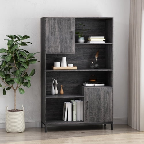 Cube Bookshelf 4 Tier Mid-Century Modern Bookcase with Legs, Retro Wood ...