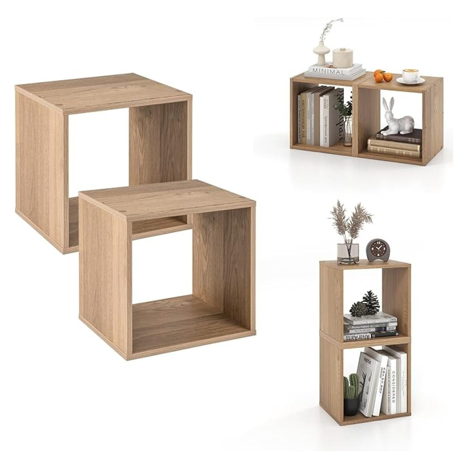 Cube Bookshelf Organizer 2-Tier, Stackable Cube Storage, Small Wooden ...