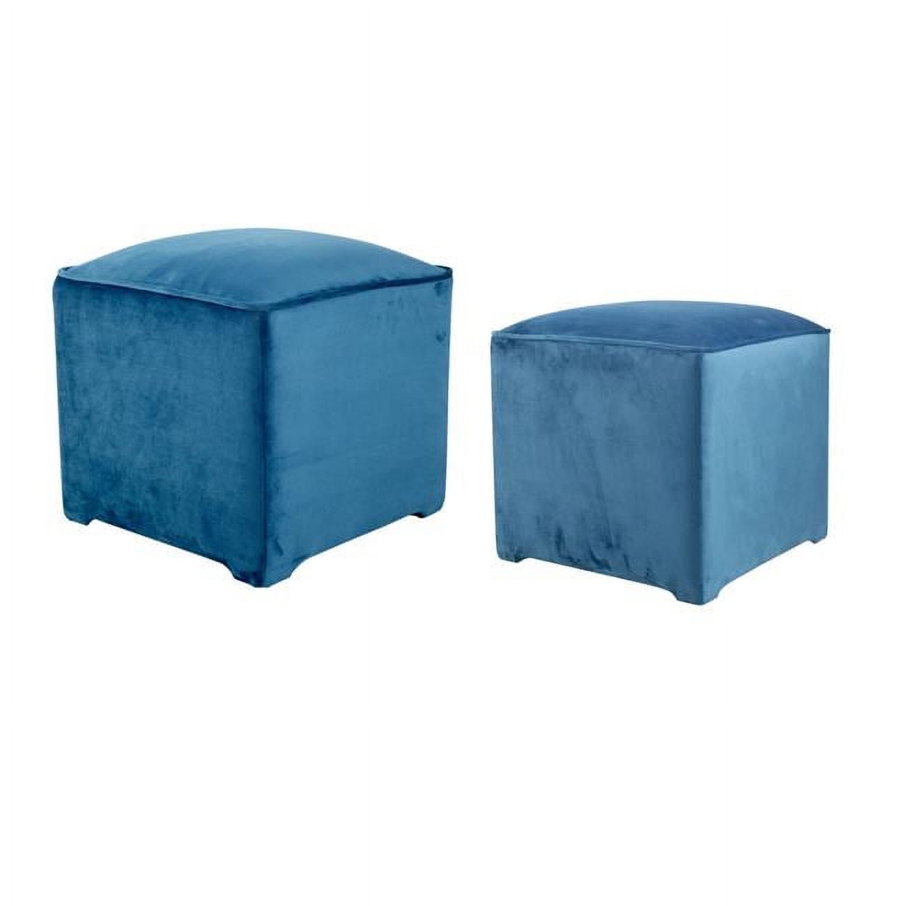 Cube Design Wood Frame & Velvet Fabric Modern Accent Stool, Blue ...