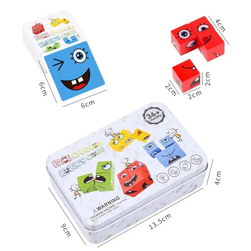 Cube Face Changing Building Blocks Board Game Cartoon Puzzle Montessori ...