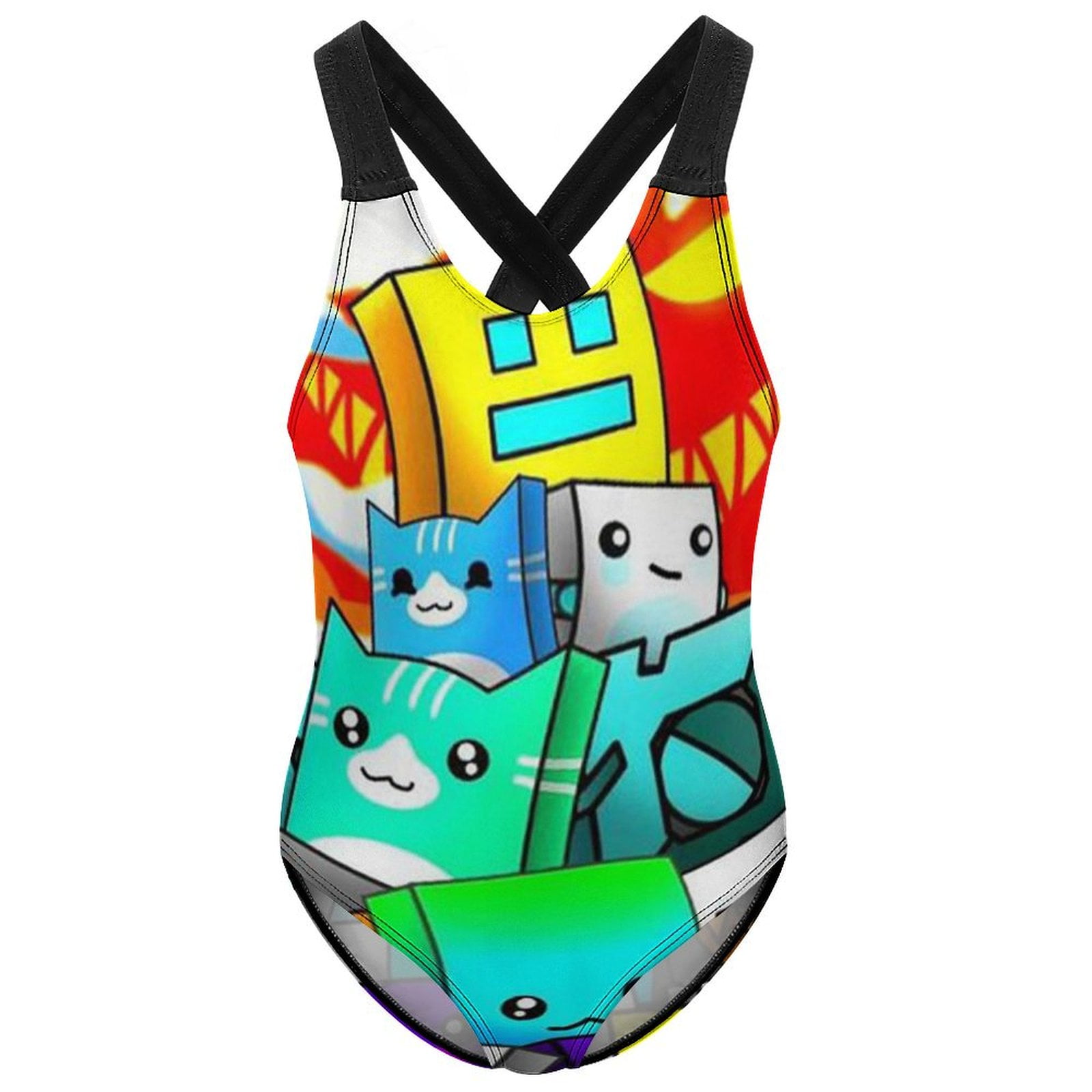 Cube Geometry Dash Children's One-piece Swimsuit Summer Girl's Swimming ...