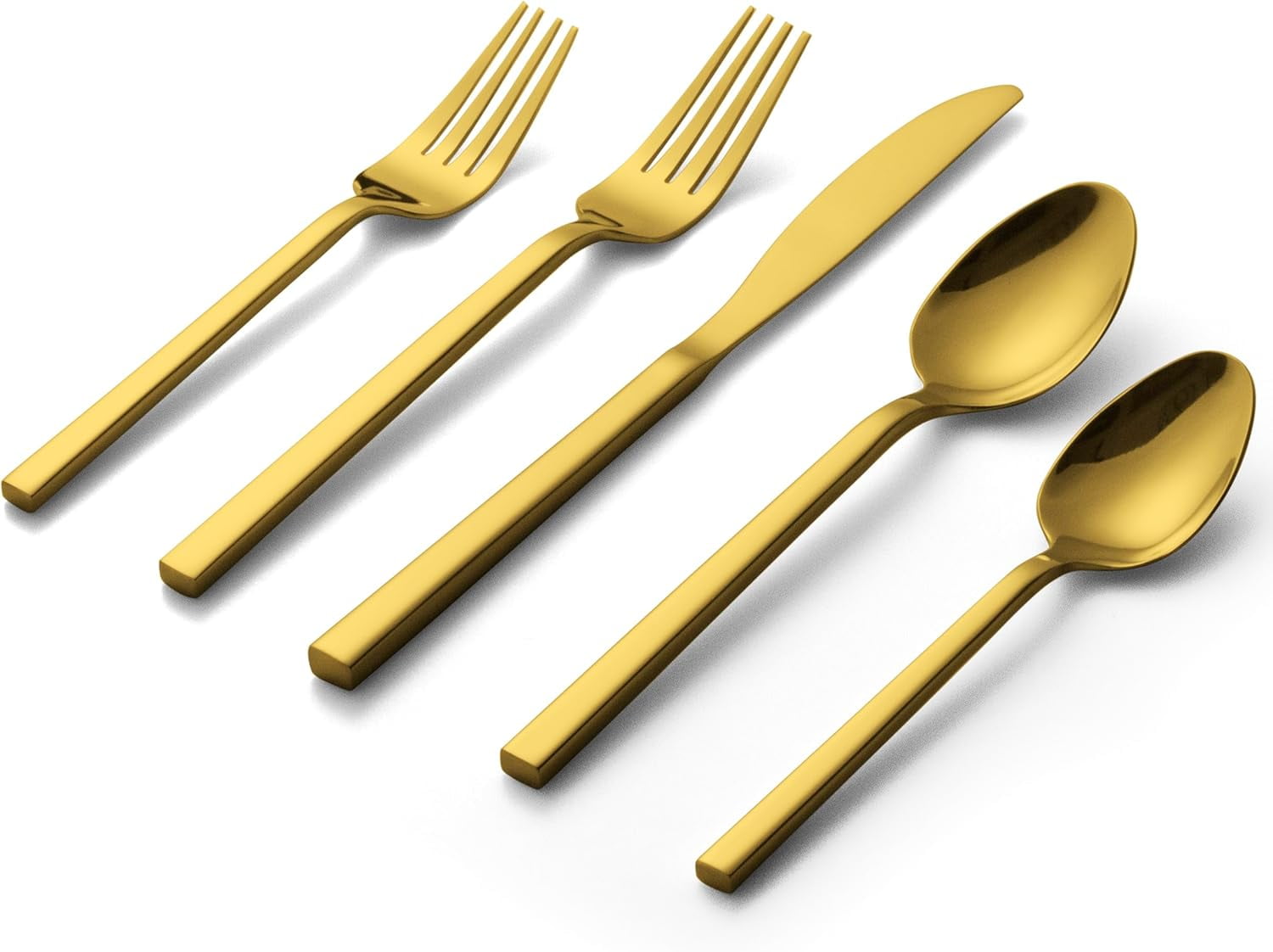 Cube Gold 20-Piece Flatware Set, Forged Cutlery Set, Mirror Finish ...