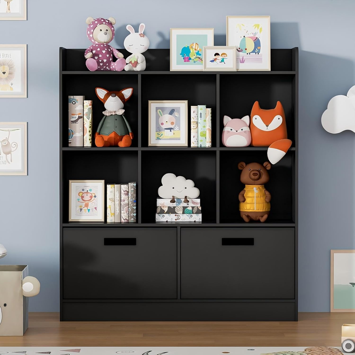 Cube Kids Bookshelf with Fabric Drawers, Tier Wooden Open Shelf ...