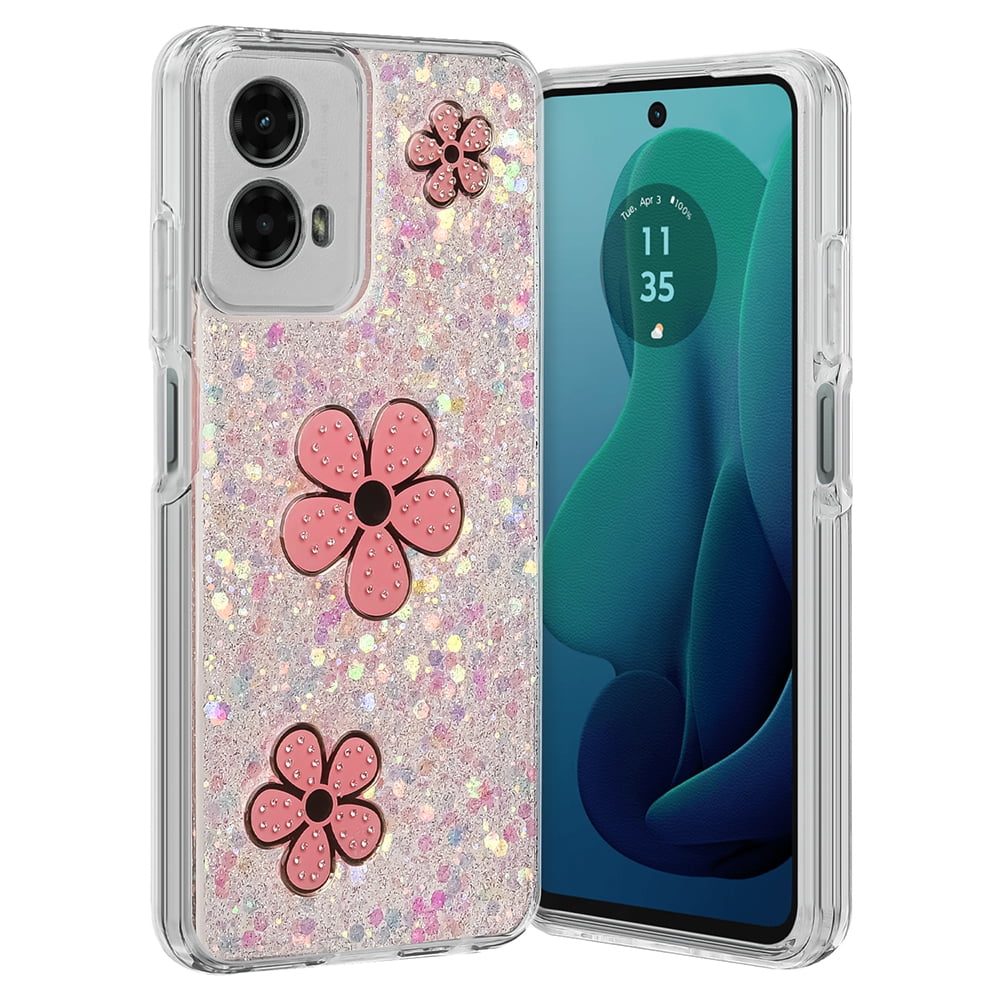 Cube® - Motorola Moto G 5G 2024 - Rhinestone Pink Flower on Dual Layer ...