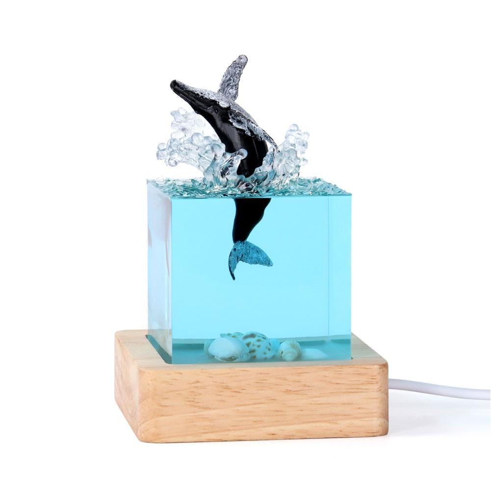 Cube Ocean LED Night Light Shark Diver Decoration Whale Epoxy Resin ...