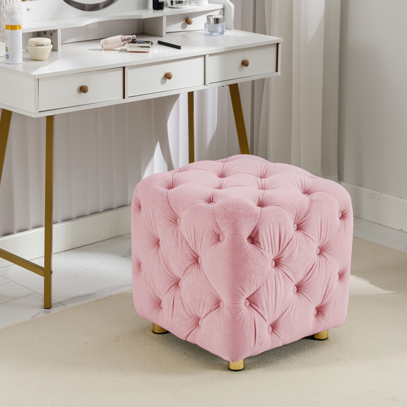 Cube Ottoman, Modern Velvet Upholstered Ottoman, Exquisite Small End ...