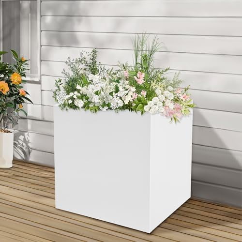Cube Planter Box - 17" Large Square Steel Planter for Indoor/Outdoor ...