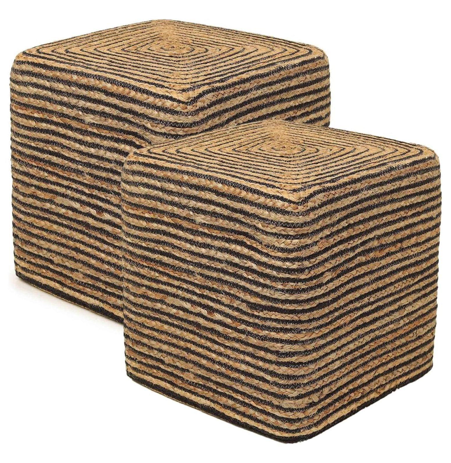 · Cube Pouf Foot Stool Ottoman - Jute Braided Pouffe Poof Accent ...