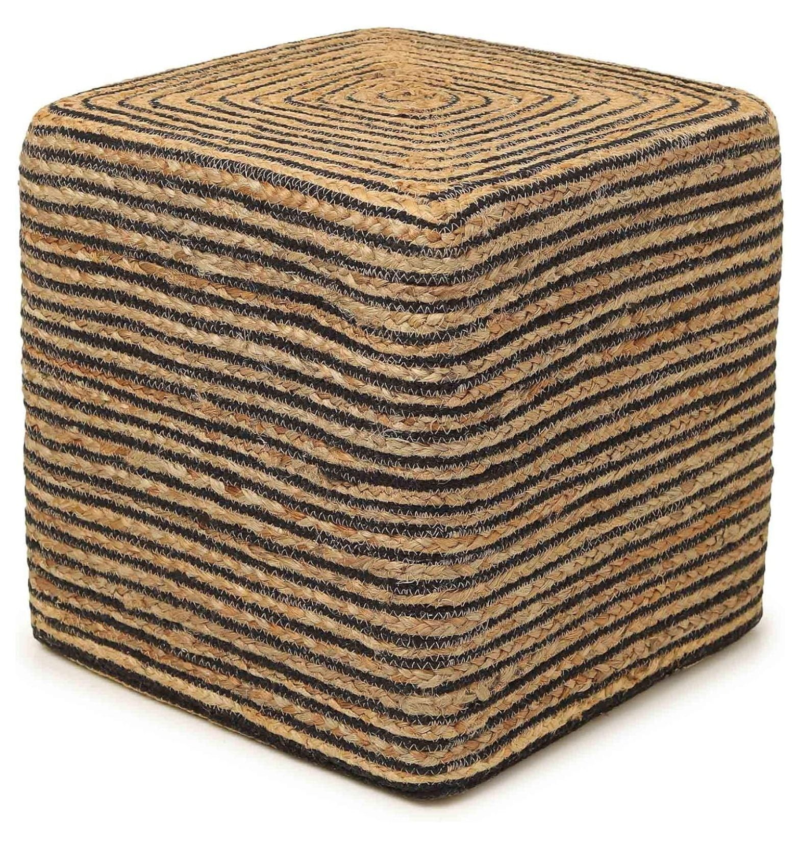 · Cube Pouf Foot Stool Ottoman - Jute Braided Pouffe Poof Accent ...