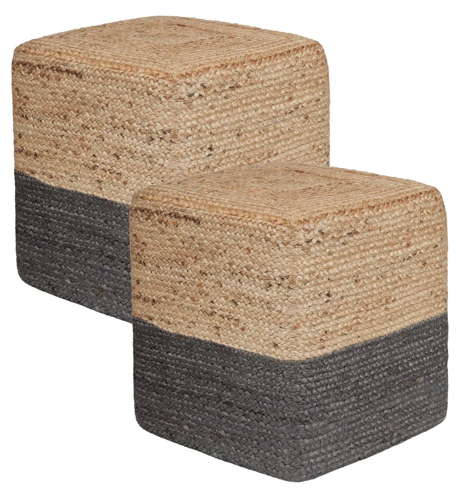 · Cube Pouf Foot Stool Ottoman - Jute Braided Pouffe Poof Accent ...