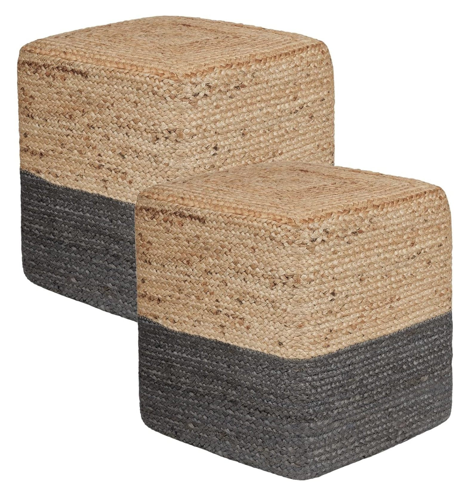 · Cube Pouf Foot Stool Ottoman - Jute Braided Pouffe Poof Accent ...