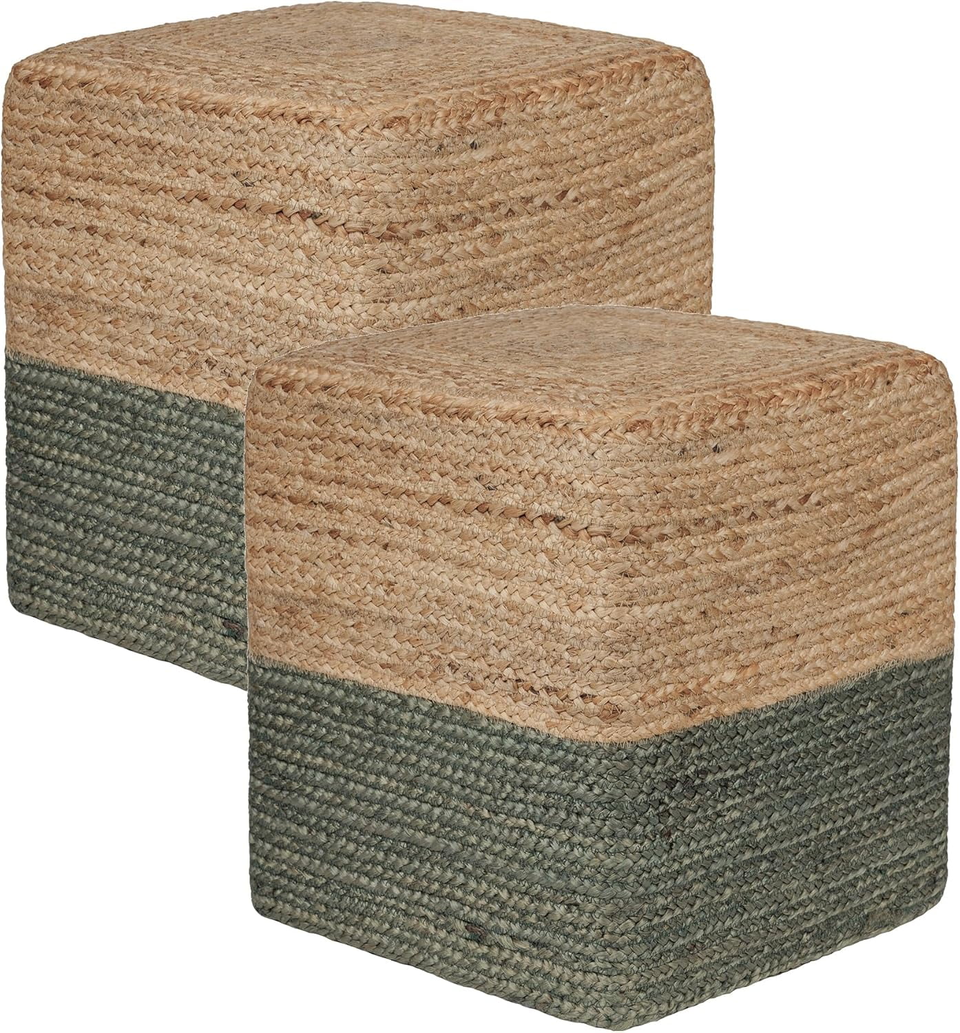 Cube Pouf Foot Stool Ottoman - Jute Braided Pouffe Poof Accent Sitting ...
