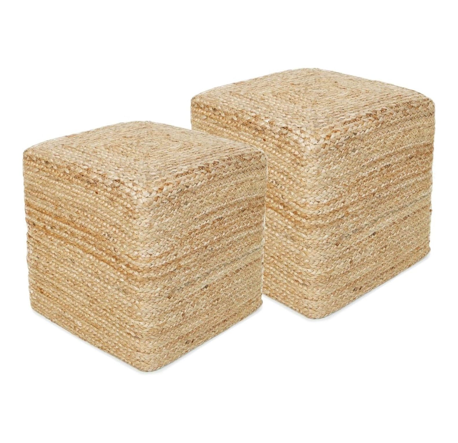 · Cube Pouf Foot Stool Ottoman - Jute Braided Pouffe Poof Accent ...