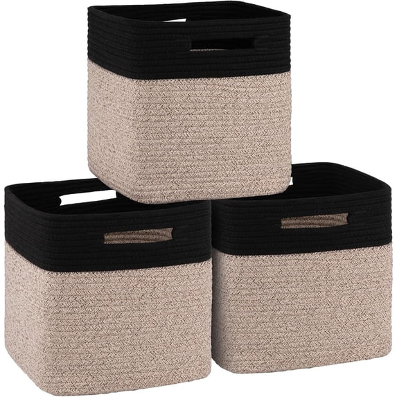 Cube Storage Basket, 3-Pack Woven Cotton Rope Baskets for Storage, 11 ...