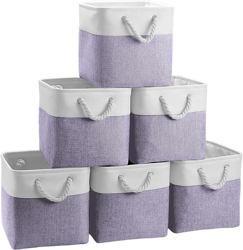 Cube Storage Bins, 6 Pack 11x11 inch with Cotton Handles for Closet ...