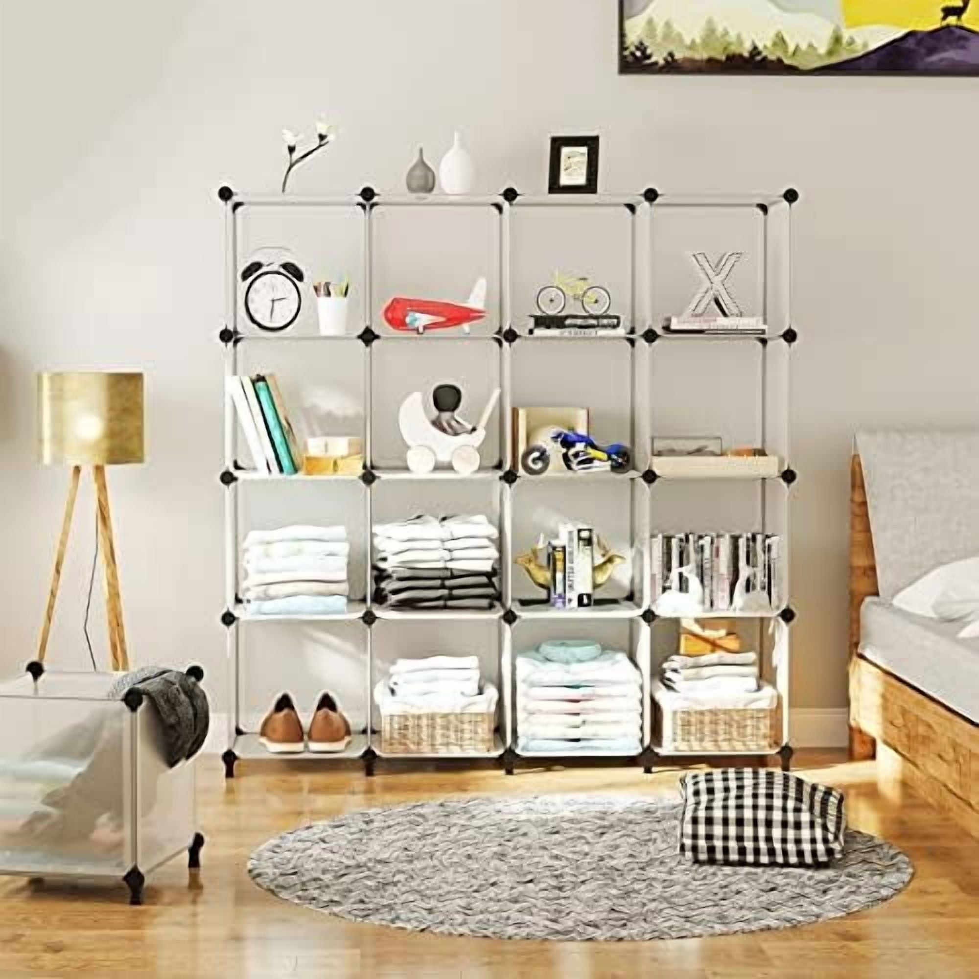 Cube Storage Organizer, 16 Cube Closet Organizer, Stackable Storage ...