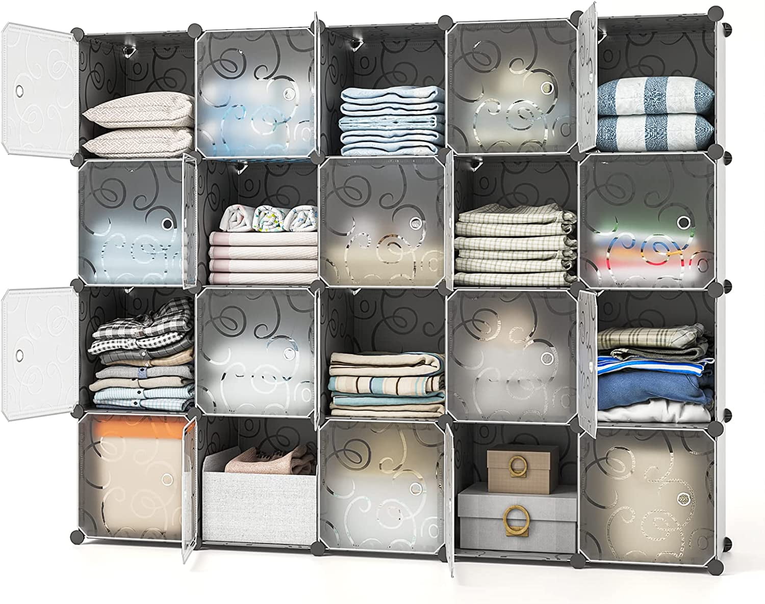 Cube Storage Organizer, 20-Cube Closet Organizer with Doors, 12" × 12 ...