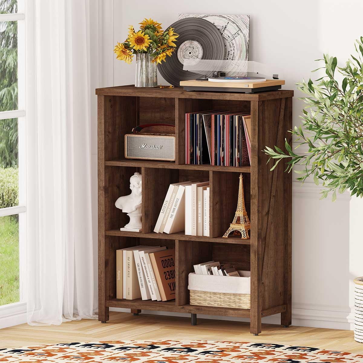 Cube Storage Organizer, 3 Tier Wood Cube Bookshelf, Farmhouse Cubby ...