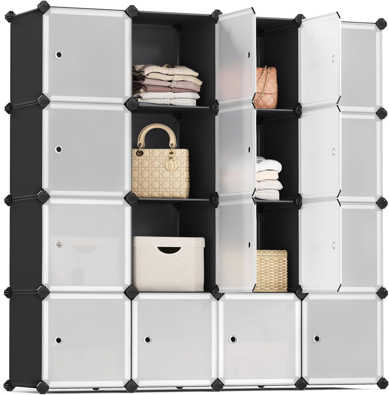 Cube Storage Organizer, Set of 16 Plastic Cubes, Closet Storage Shelves ...