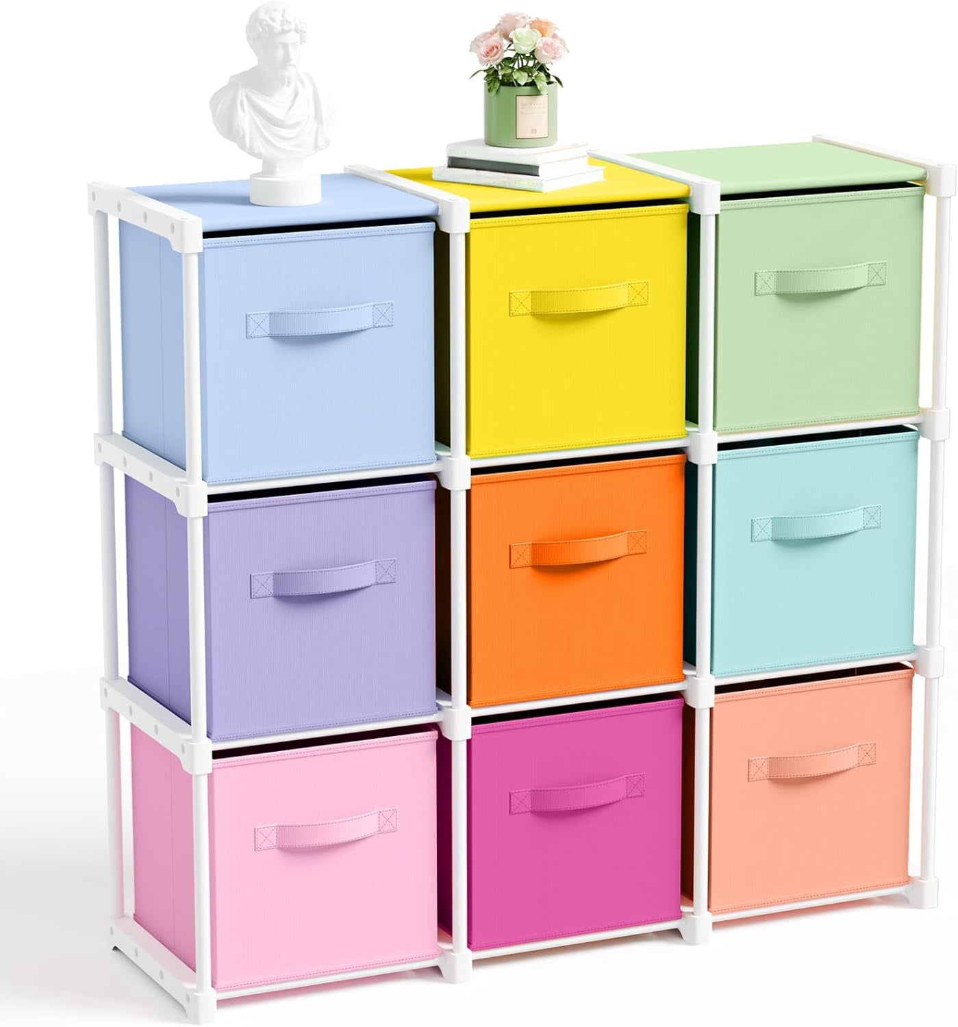 Cube Storage Organizer with Shelf 11 Inch Colorful Fabric Storage Bins ...