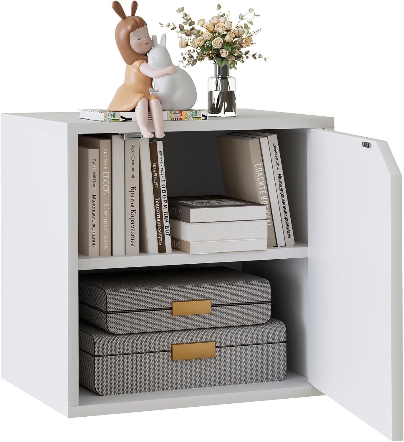 Cube Storage Organizer Shelf, 2-Tier Stackable Bookshelf with Door ...