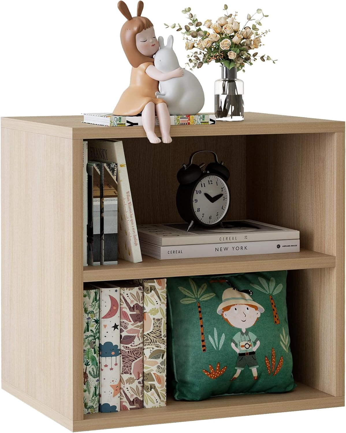 Cube Storage Organizer Shelf, 2 Tiers Stackable Bookshelf, Wooden ...