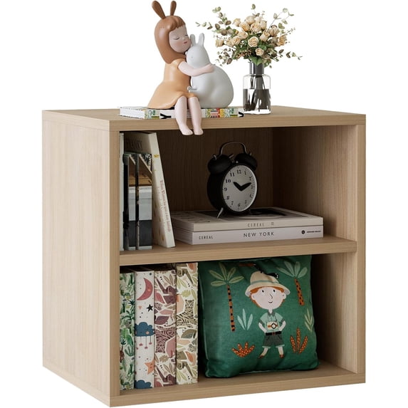 Cube Storage Organizer Shelf, 2 Tiers Stackable Bookshelf, Wooden ...