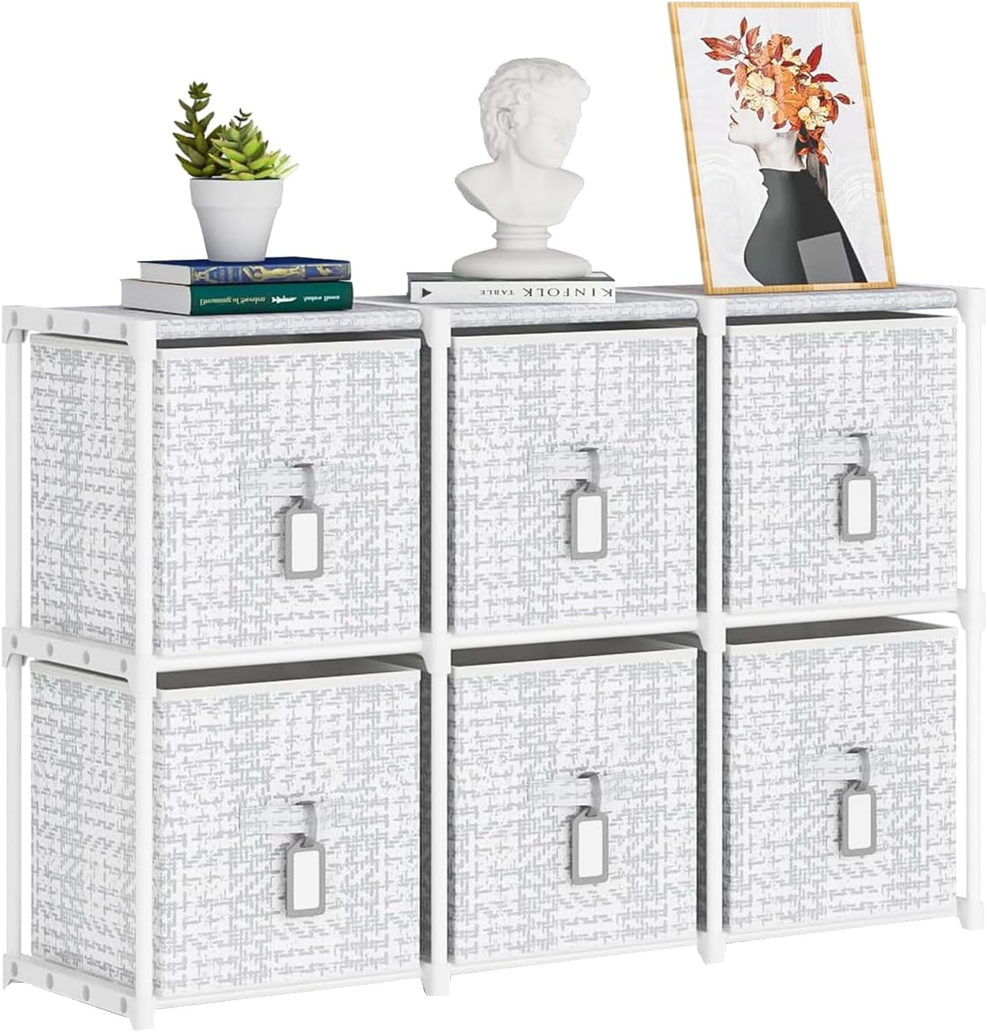 Cube Storage Organizer Shelf with 6 Printed Bins + Labels, Cubby ...