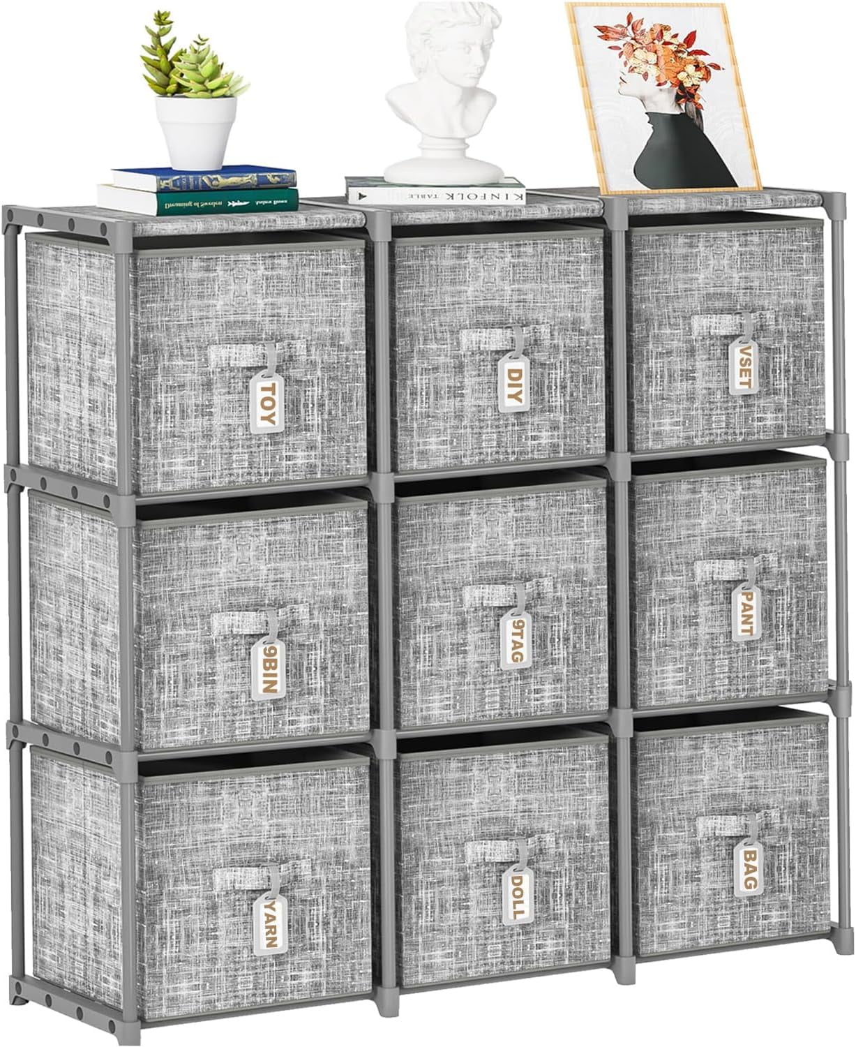 Cube Storage Organizer Shelf with 6 Printed Bins + Labels, Cubby ...