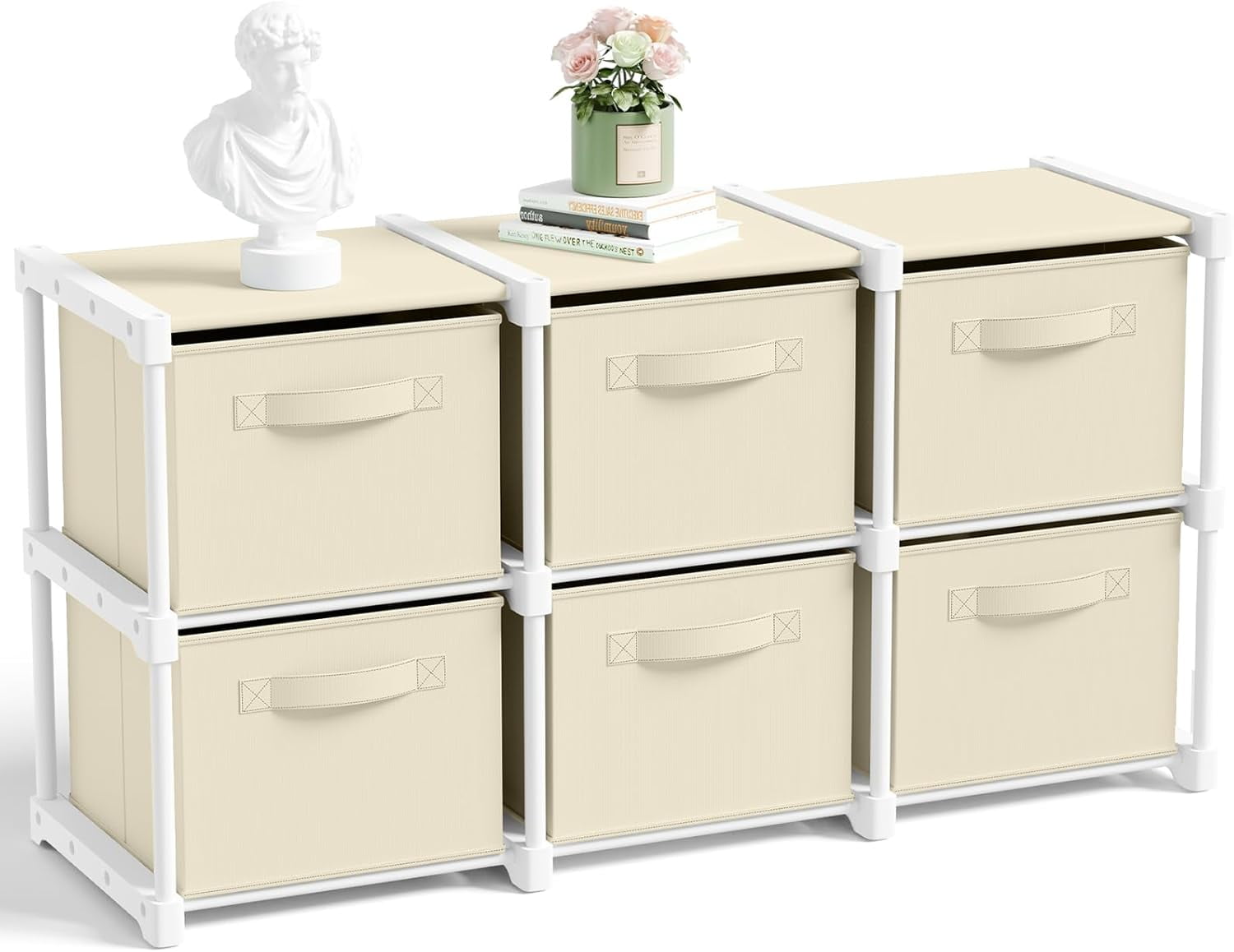 Cube Storage Organizer Shelf Unit with 6 Beige Fabric Collapsible ...