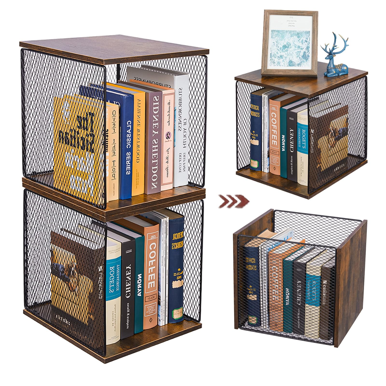 Cube Storage Shelves Diamond Mesh-Walnut-11.8"x12.6"x13.7" Stackable ...