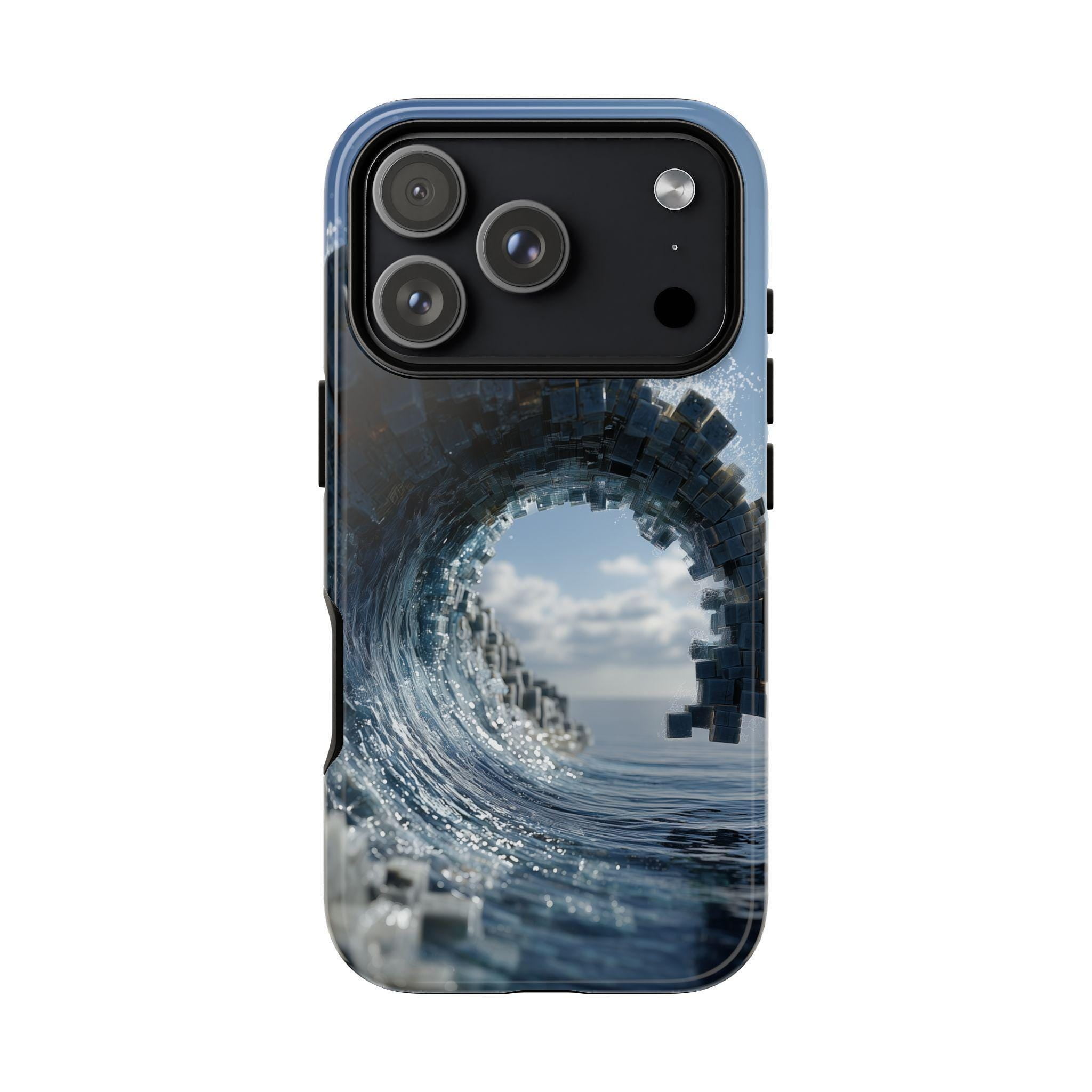 Cube Tidal Wave Digital Ocean Futuristic Blue Matrix Phone Case with ...