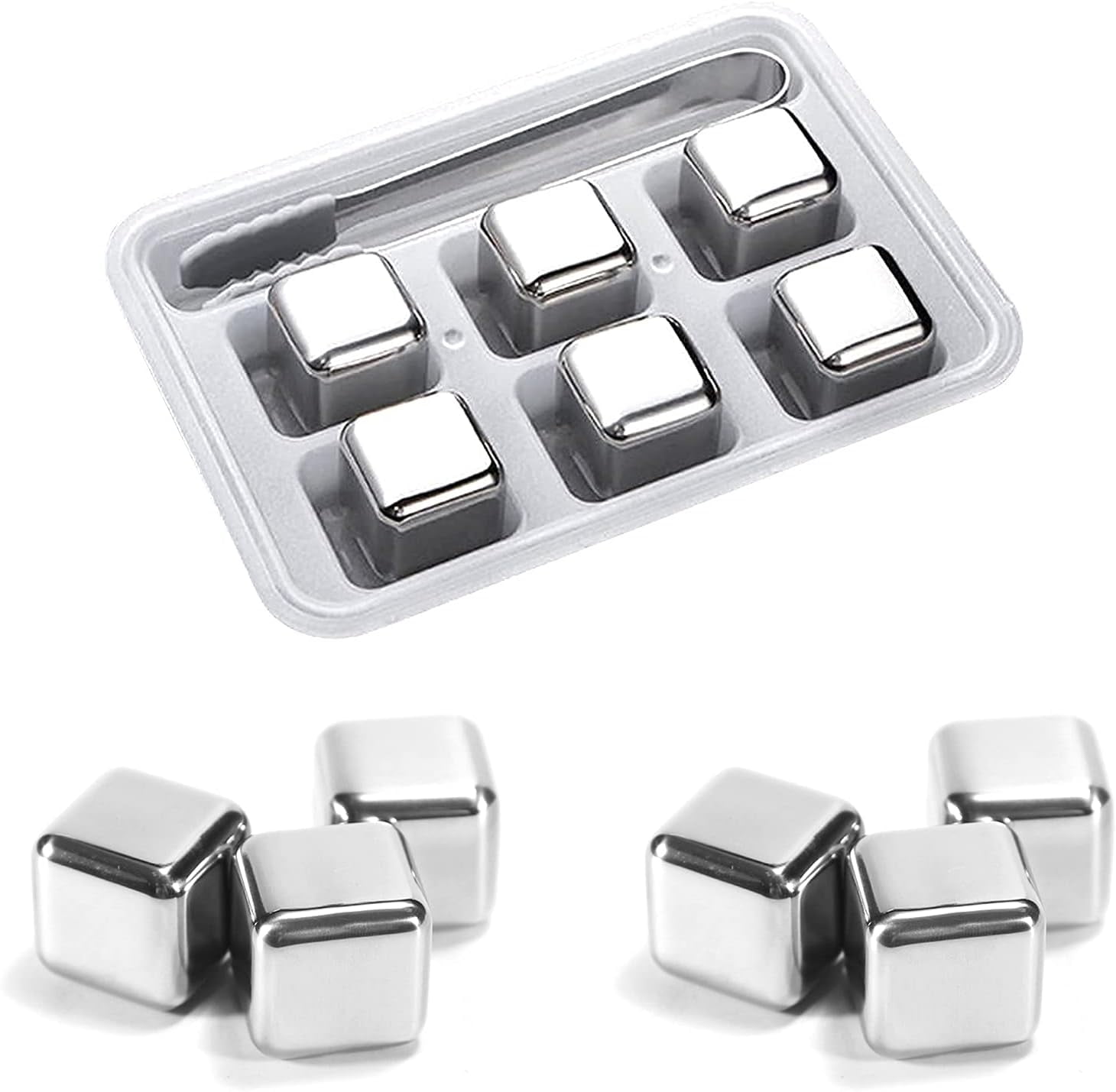 Cube Whiskey Chillers Stones 6 PCS - Stainless Steel Reusable with Ice ...
