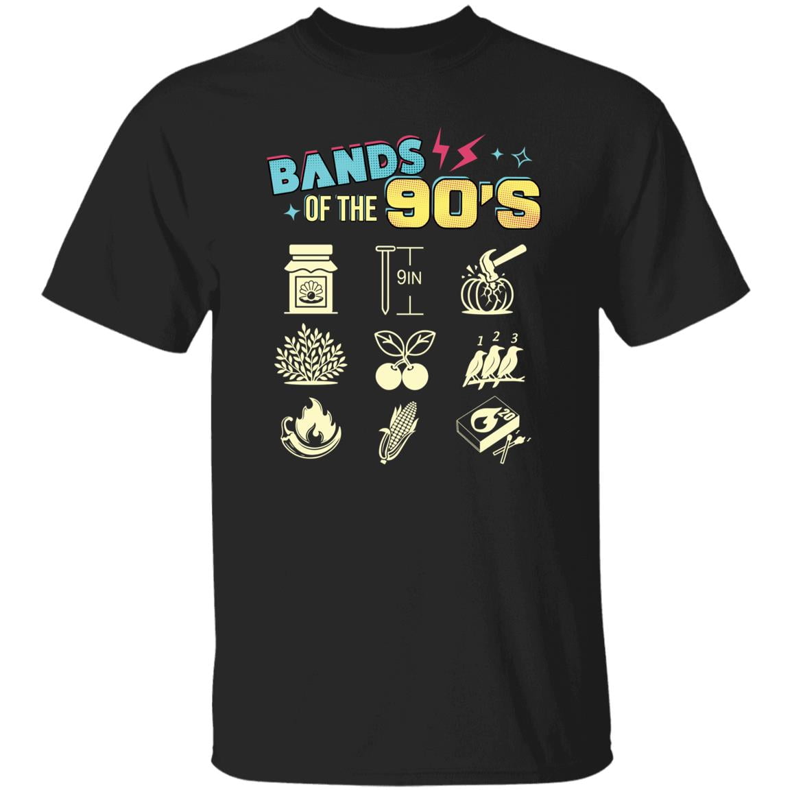 CubeBik Bands of The 90s Popular Music Rock Funny 90's Retro T-Shirt ...