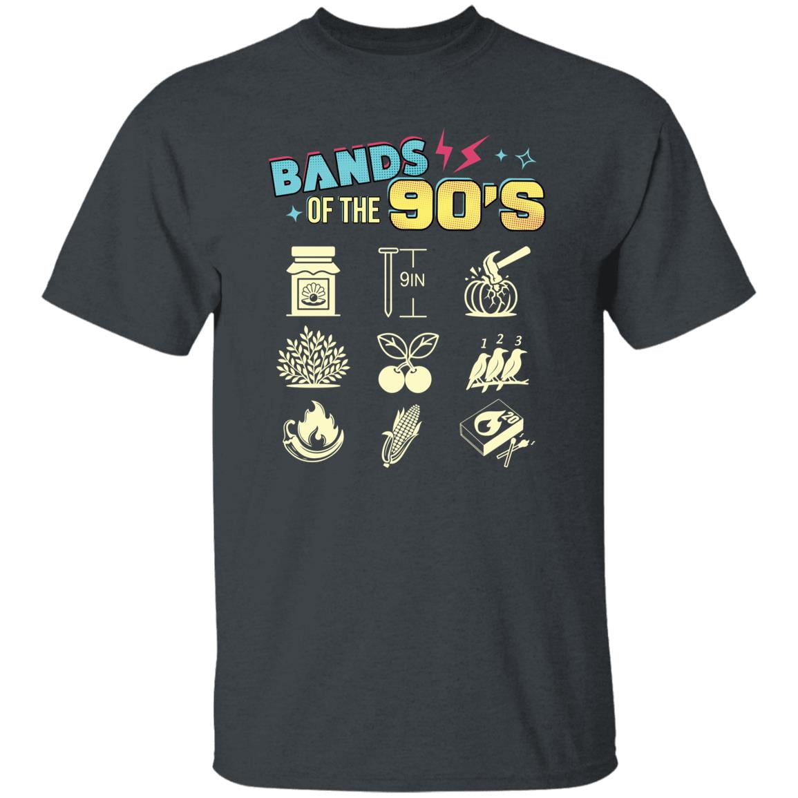 CubeBik Bands of The 90s Popular Music Rock Funny 90's Retro T-Shirt ...