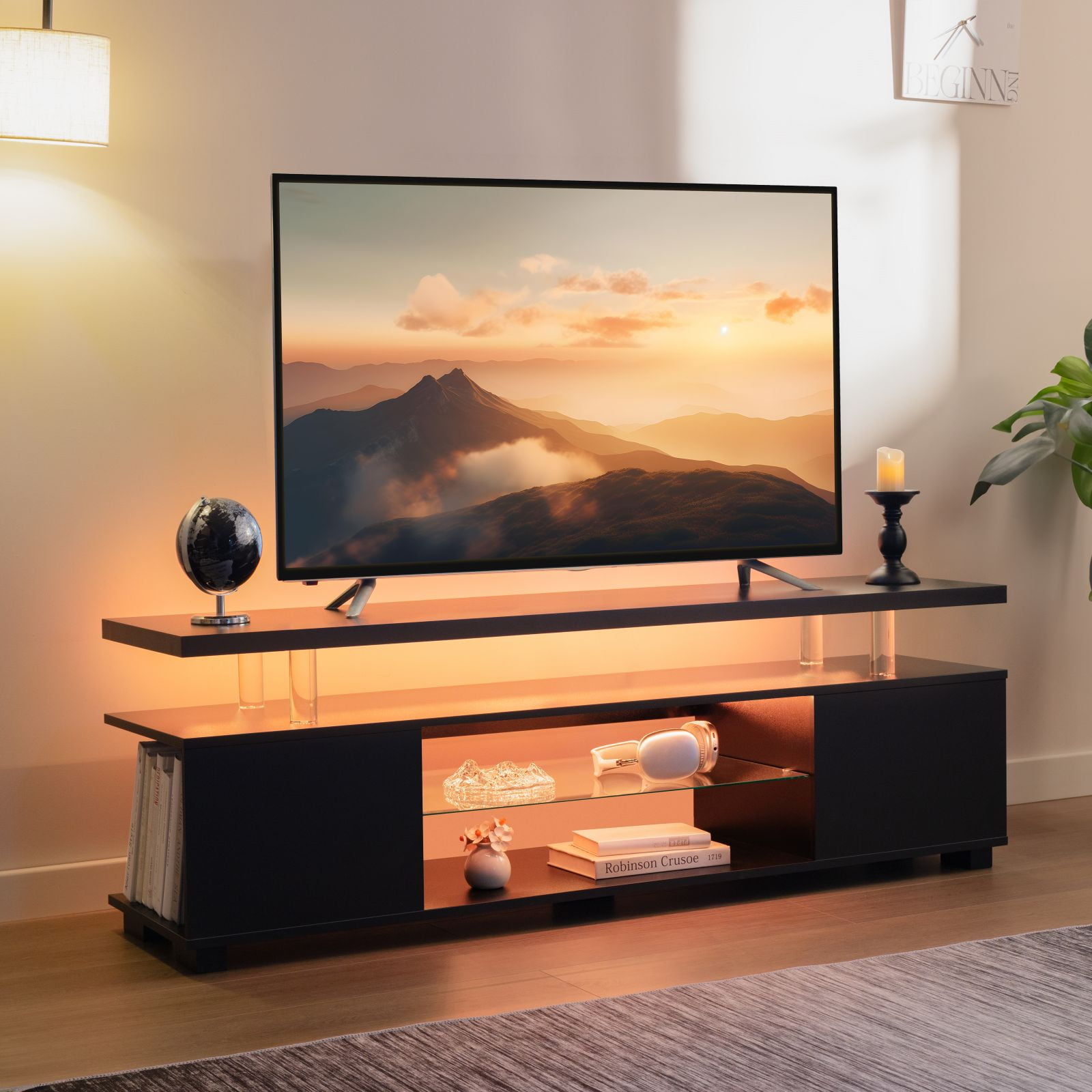 Cubehom 63'' TV Stand for 70 inch TV LED Entertainment Center with ...