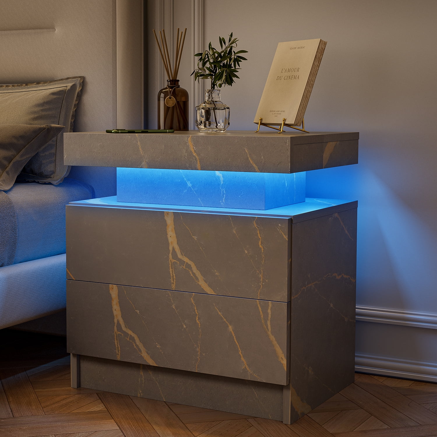 Cubehom LED Nightstand LED Bedside Table 19*14*20in with 2 Drawers for ...