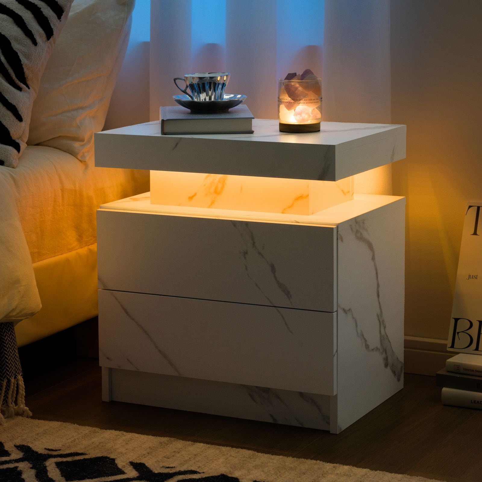 Marble wood bedside table store