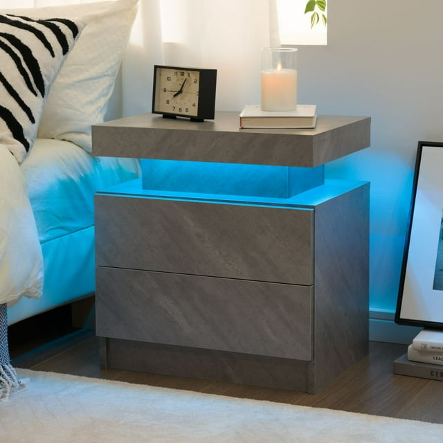 Cubehom Nightstand LED End Table Modern Bedside Table with 2 Drawers ...