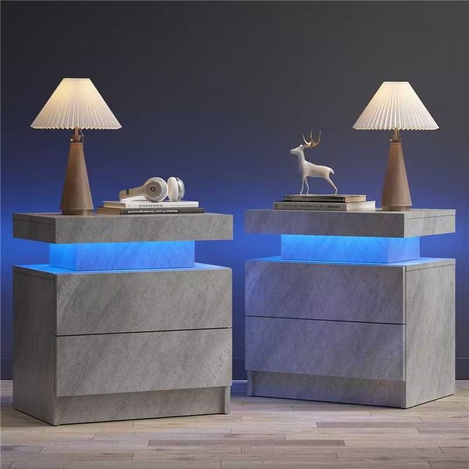 Cubehom Pair of LED Nightstands with 2 Drawers - Modern Wood End Tables ...
