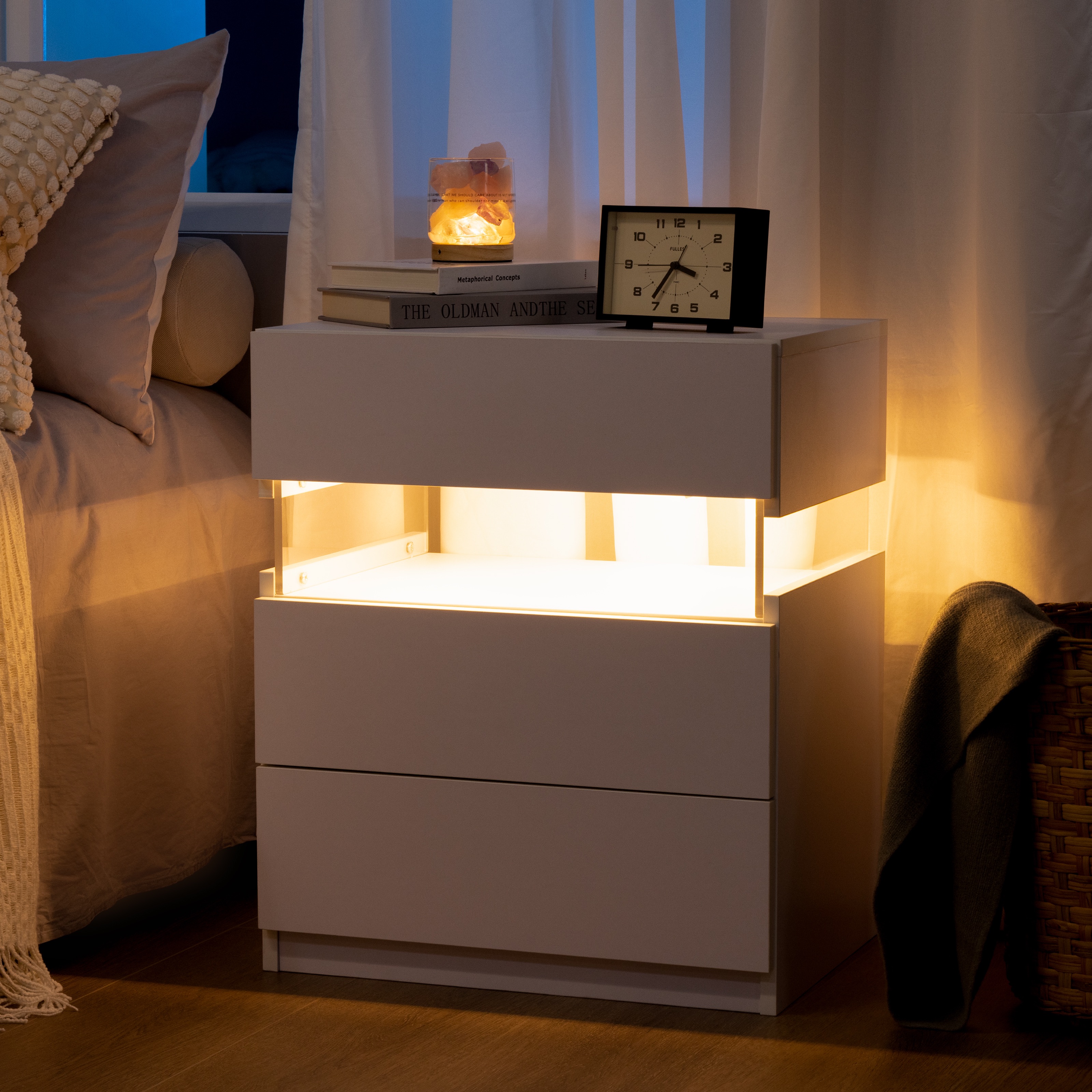 Cubehom Nightstands LED End Table with 3 Drawer Bedside Tables for ...