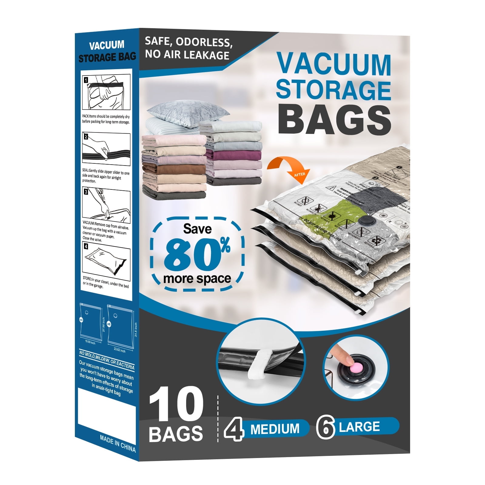 Cubepoint 10 Pack Vacuum Storage Bags, 6 Large 4 Medium Instant Space ...