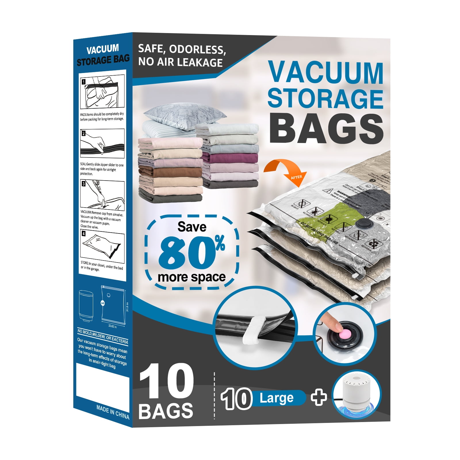 Cubepoint 10 Pack Vacuum Storage Bags with Electric Pump, 10 Large Space Saver Bags, Airtight ...