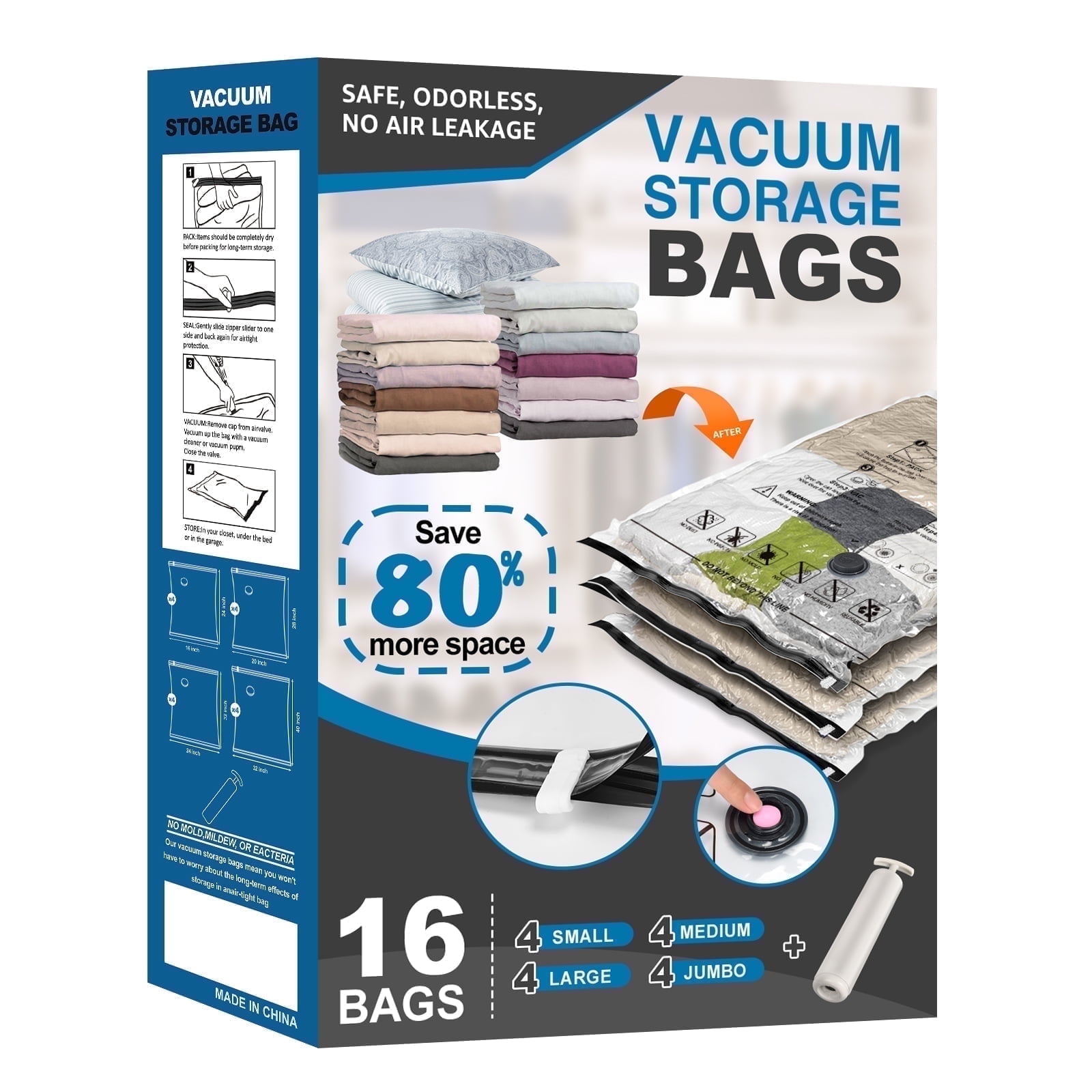 Cubepoint 16 Combo Vacuum Storage Bags with Pump, 4 Jumbo 4 Large 4 ...