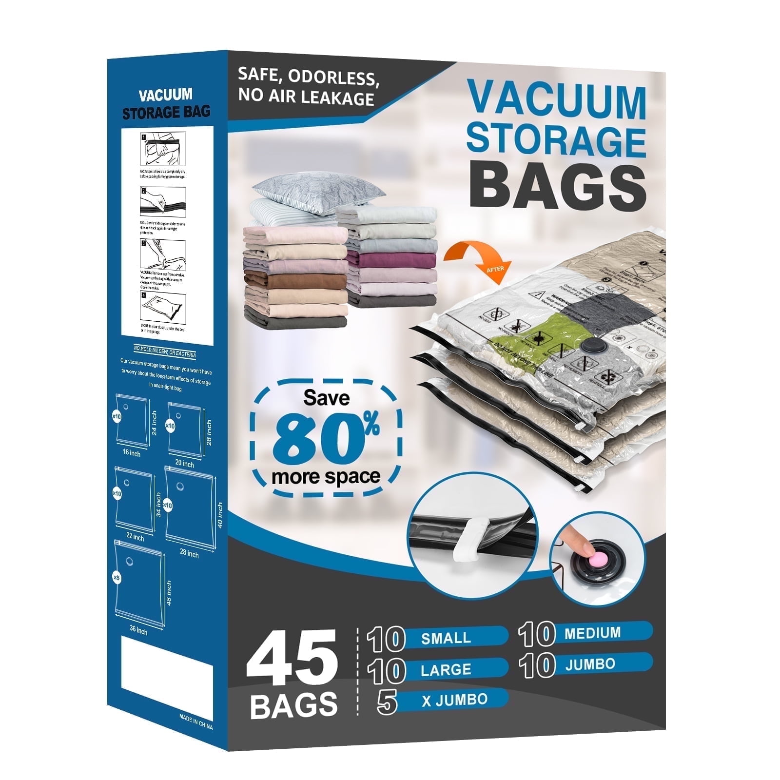 Cubepoint 45 Pack Vacuum Storage Bags Space Saver Bags (5 X-Jumbo/10 ...