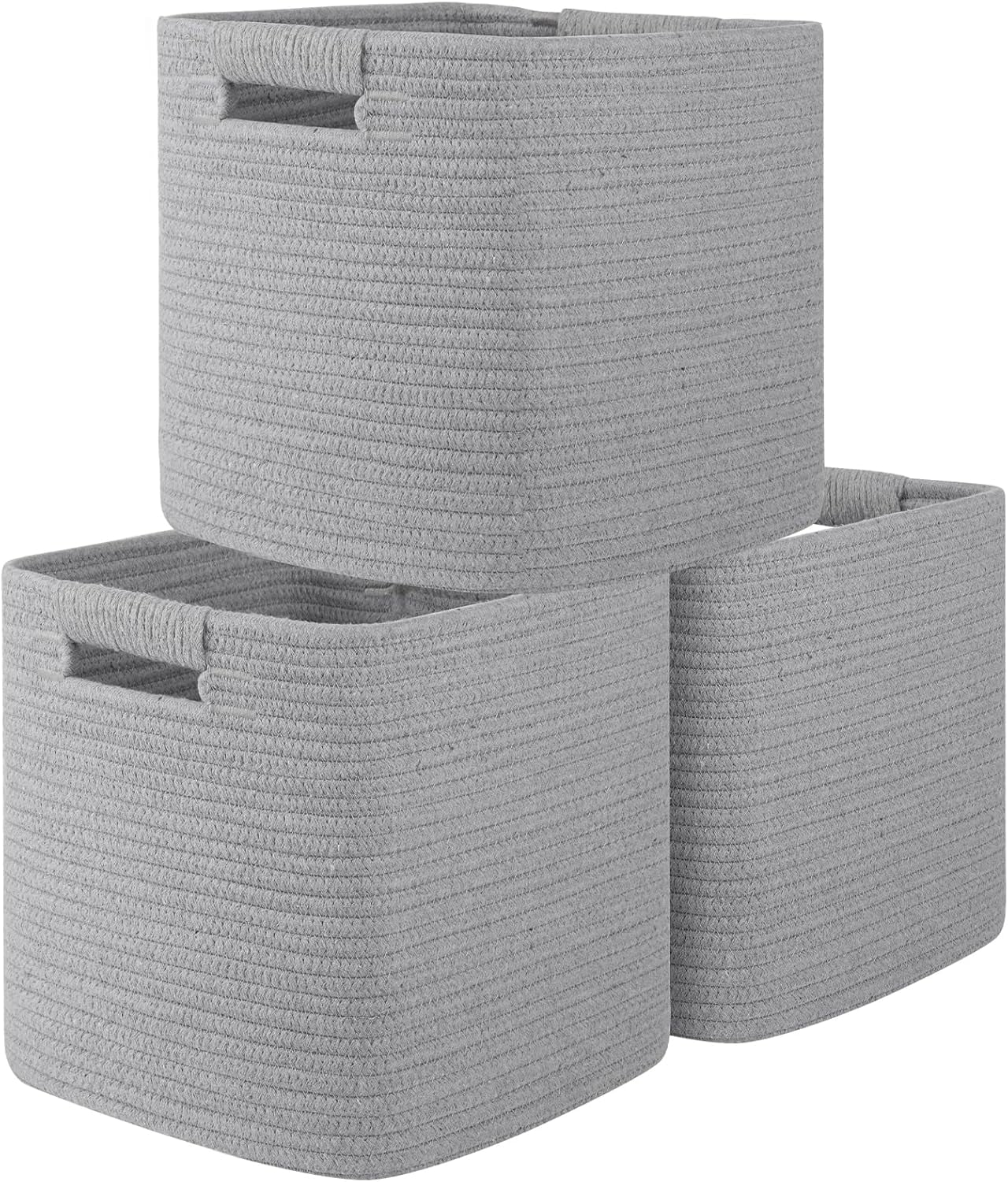 Cubes 11 Inch Storage Bins-3-Pack, Cotton Rope Woven Baskets for ...